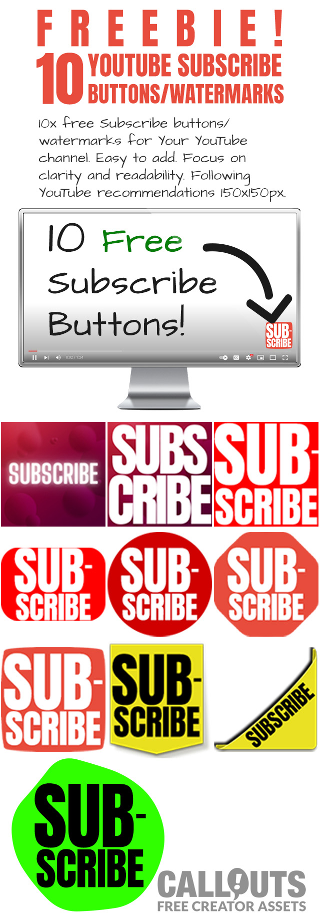 Callouts Creative Assets | Free YouTube Subscribe Buttons
